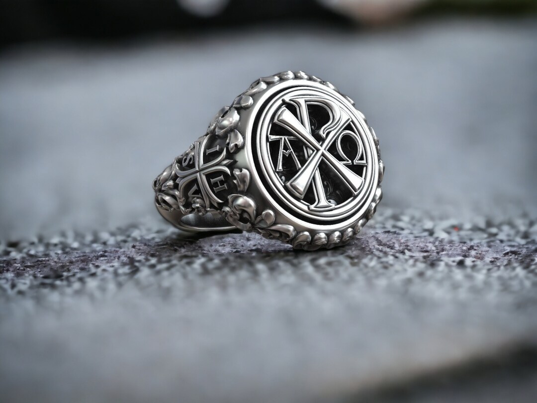 Chi Rho Alpha Omega Monogram Signet Ring, Jesus Christ Men Ring, Men's ...