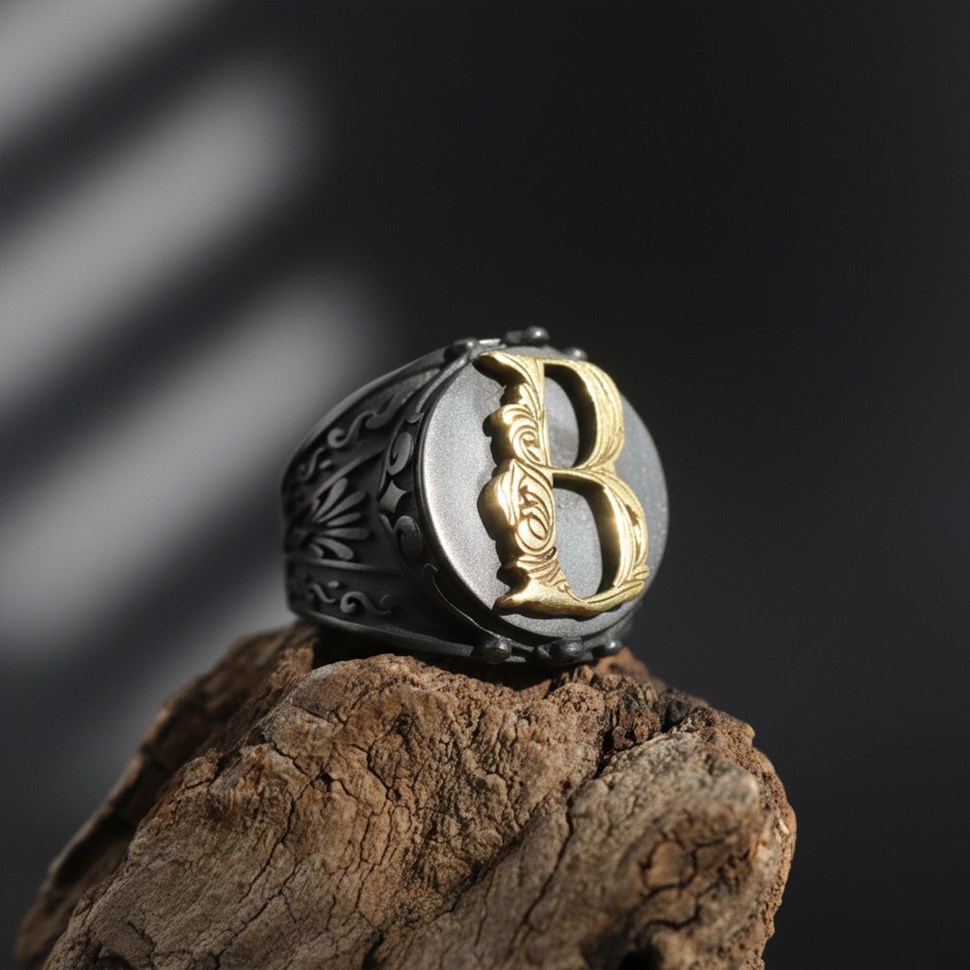 Custom Baroque Letter Ring: Monogram Initial Rings, A-Z Letters Rings ...
