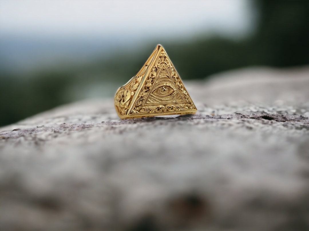 Gold Plated All Seeing Eye Ring, Eye of Province Ring, Illuminati Symbol Ring for Men, Secret ...