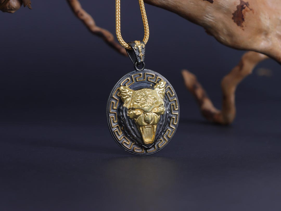 Gold-plated Tiger Necklace, Fierce Wild Animal Necklace, Celtic Tiger ...