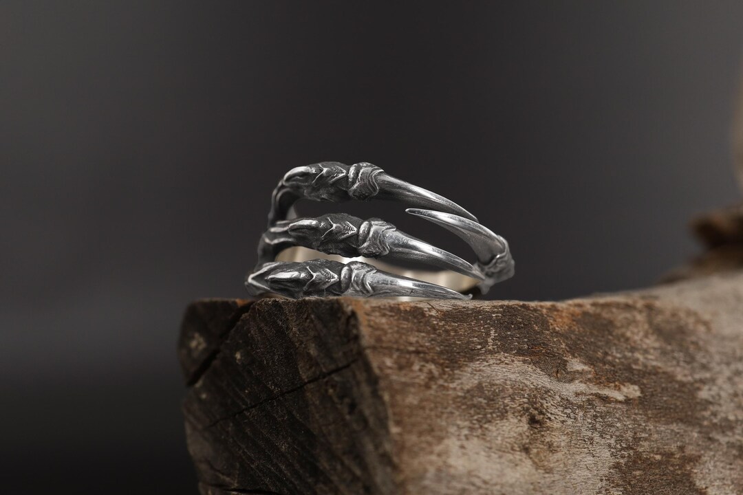 Sterling Silver Dragon Claw Ring, Gothic Men Ring, Unique Mens Ring ...