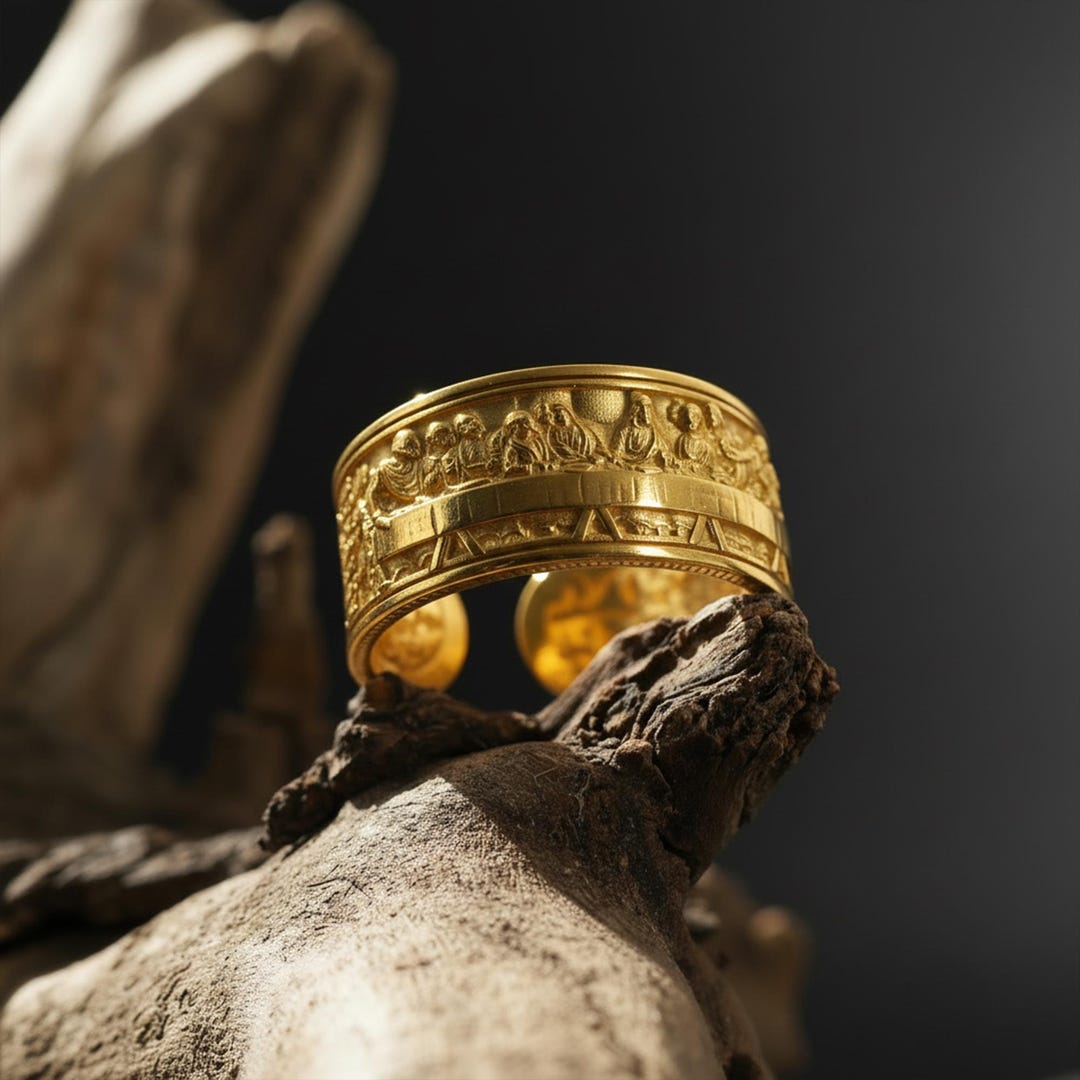 Gold Plated Last Supper Ring: Biblical Scene Jewelry, Christ and ...