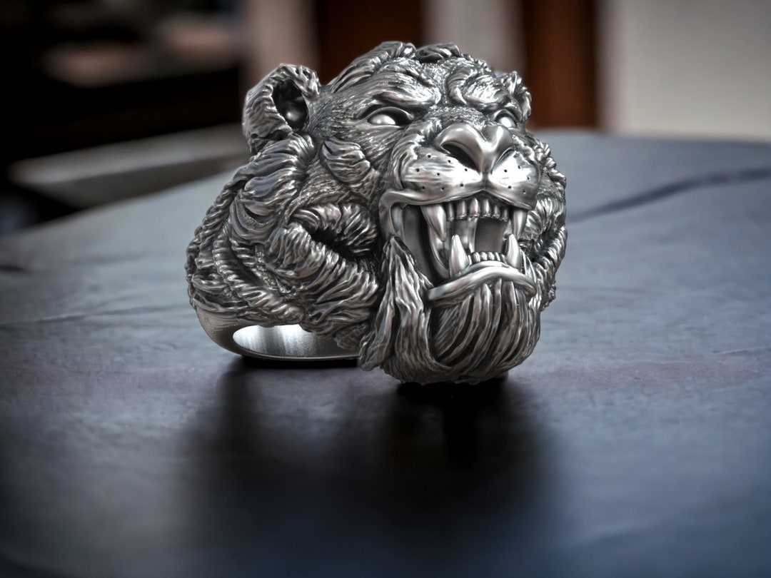 3D Tiger Head Men Ring Tiger Roar Ring Men's African - Etsy