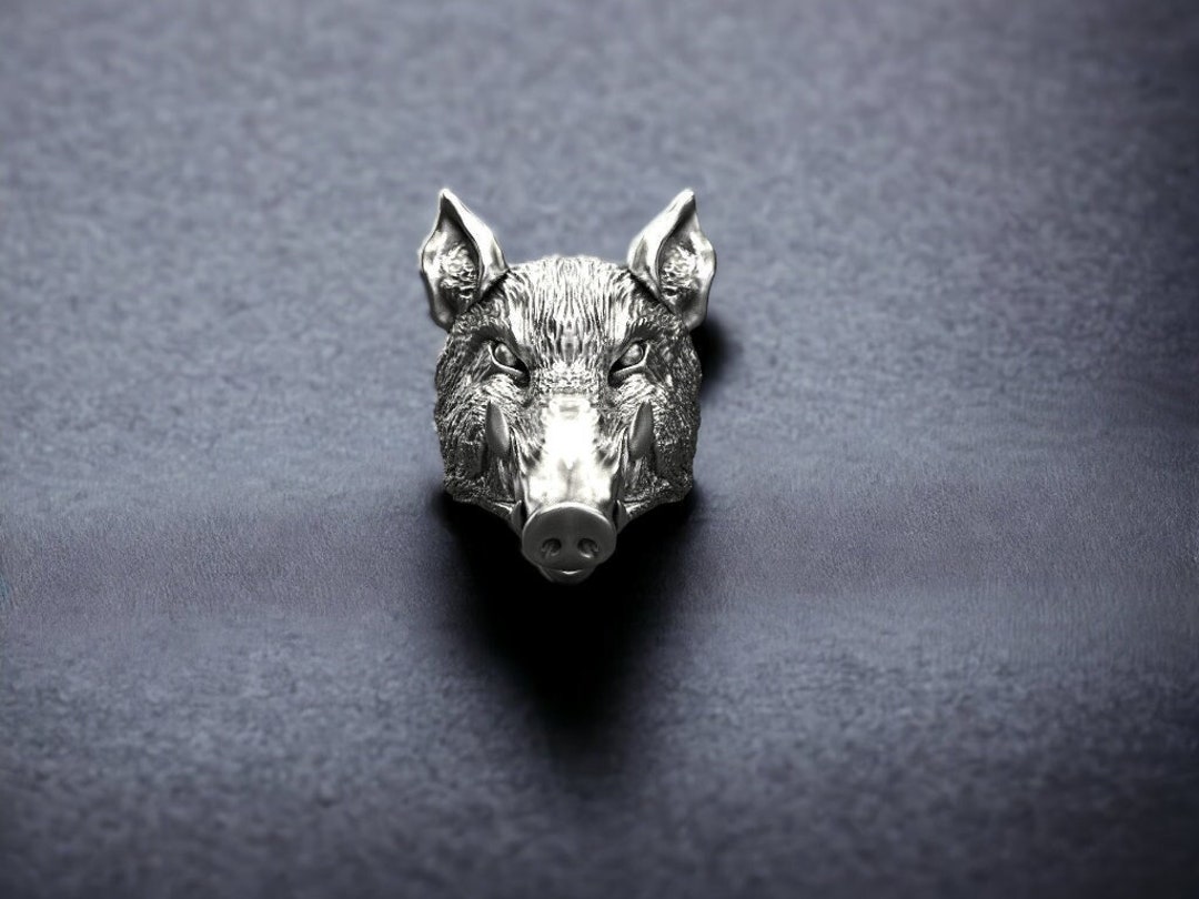 3D Boar Head Ring, Wild Pig Ring, Animal Ring for Men, Handmade Men ...