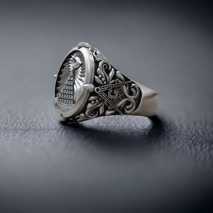 Sterling Silver All Seeing Eye Ring, Masonic Men Ring, Engraved Pyramid ...