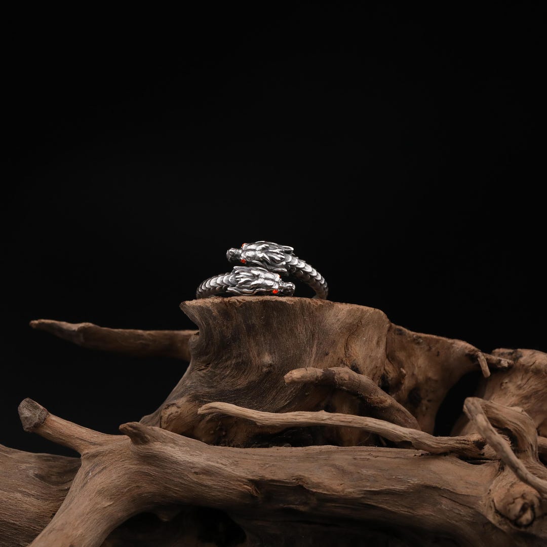 Sterling Silver Double-headed Dragon Ring: Adjustable Fantasy Band - Etsy