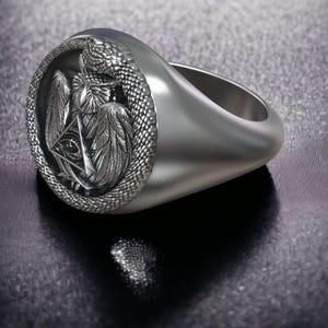 Silver Snake Ouroboros Ring: Owl With Eye of Providence Ring, Masonic ...