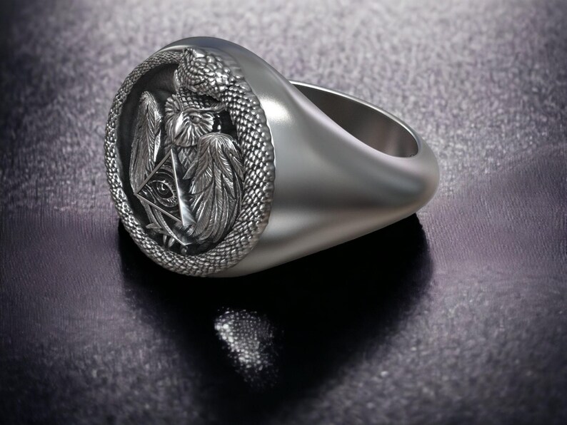 Silver Snake Ouroboros Ring: Owl With Eye of Providence Ring, Masonic ...