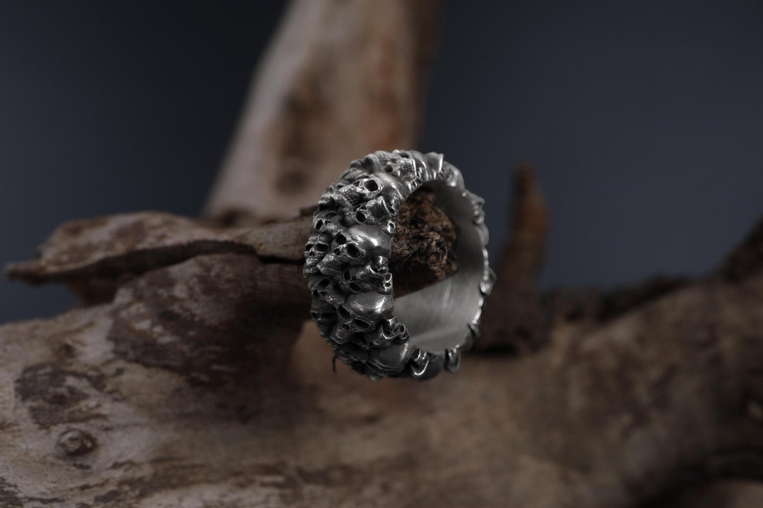 Gothic Skull Faces Sterling Silver Band Ring, Handmade - Etsy