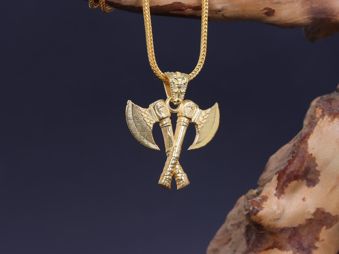 Gold Viking Double Axe Necklace, Norse Warrior Pendant, Battle Axe ...