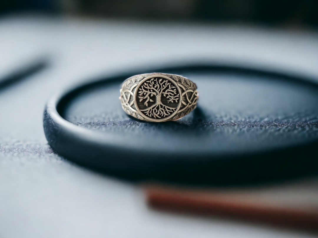 Silver Yggdrasil Ring Men, Tree of Life Men Ring, Handmade Signet Ring ...
