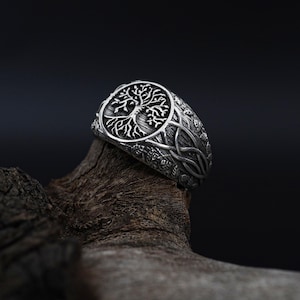 Mens Yggdrasil Ring: Sterling Silver Tree of Life Norse Band, Celtic ...