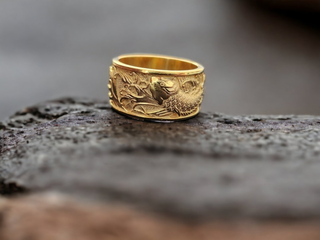 Japanese Fish Bang Ring, Carp Koi Fish Band Ring, Unique Mens Ring ...