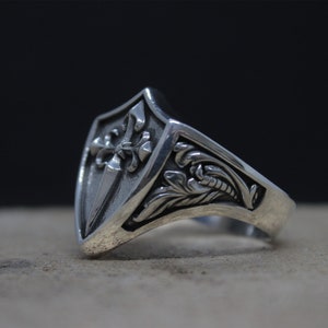 Sterling Silver Sword Signet Ring, Sword Shield Ring, Medieval Sword ...