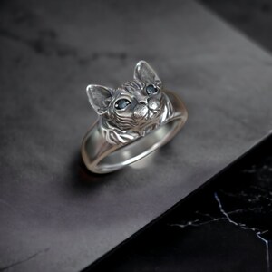 Sterling Silver Sphynx Cat Ring, 3D Animal Ring, Cat Jewelry, Large Cat ...