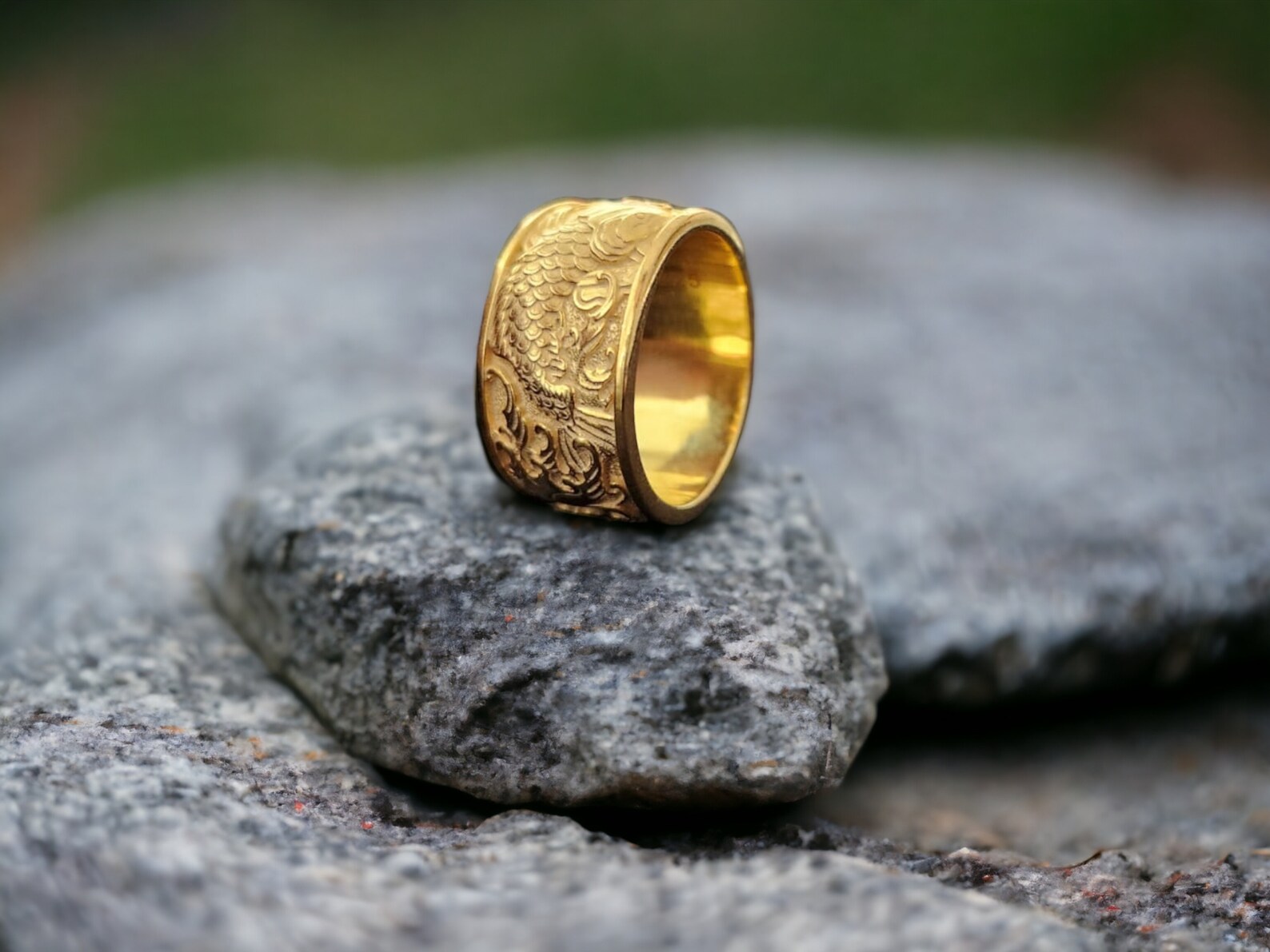 Japanese Fish Bang Ring, Carp Koi Fish Band Ring, Unique Mens Ring ...