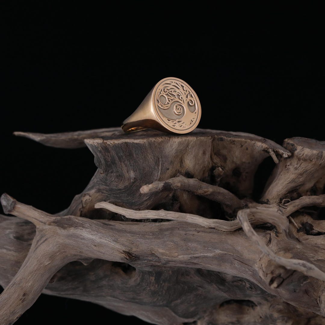 Engraved Tree of Life Signet Ring: Sterling Silver Personalized Mens ...