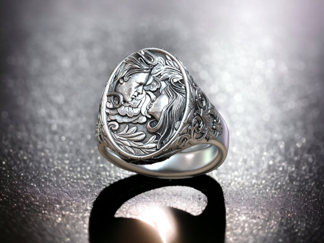 Woman Faces Signet Ring, Men Signet Ring, Oxidized Silver Ring, Women ...