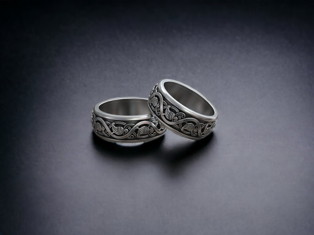 Slavic Bird Band Ring, Silver Men Band Ring, Scandinavian Ring for Men ...