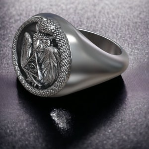 Silver Snake Ouroboros Ring, Owl With Eye of Providence Ring, Masonic ...