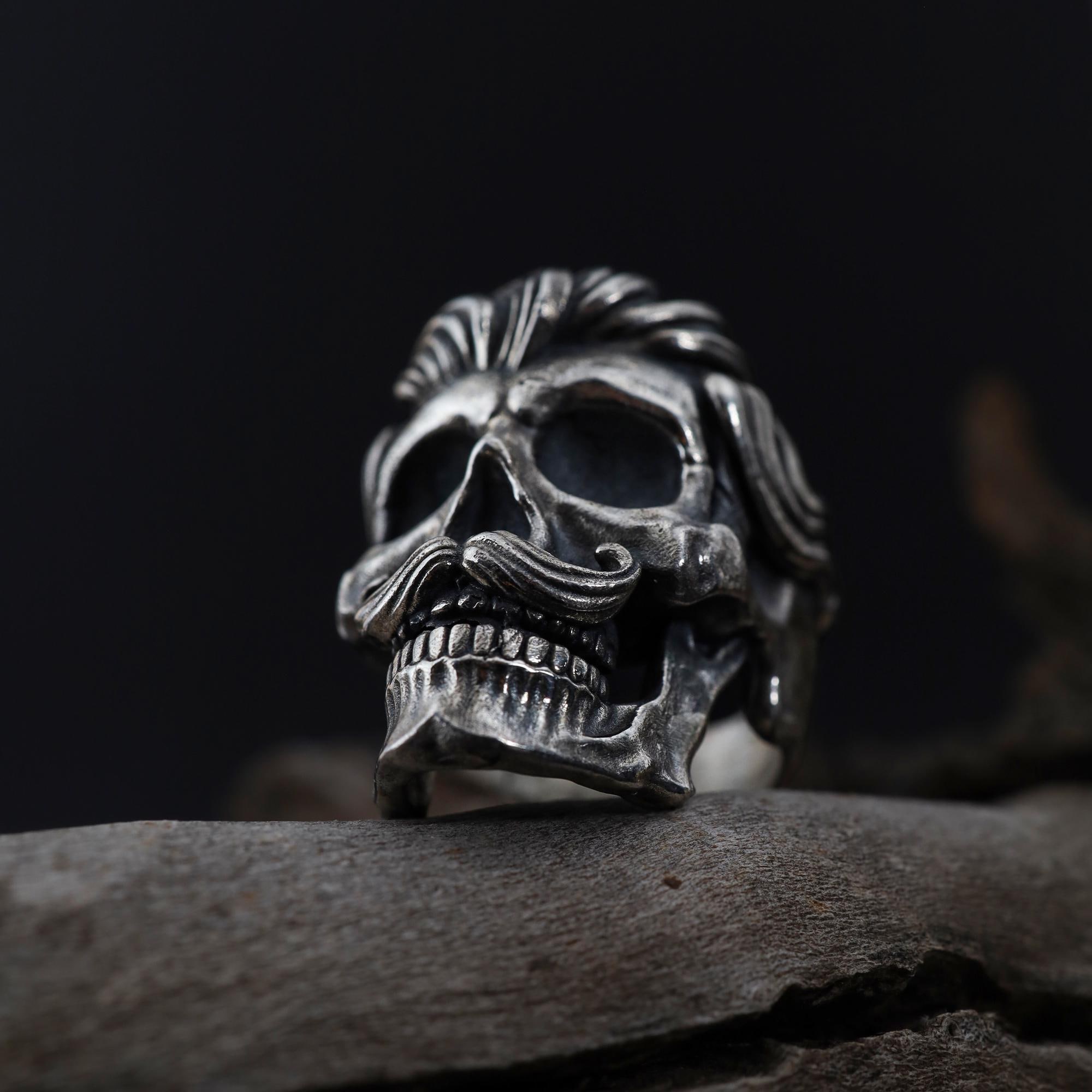 Moustache Skull Ring: Black Rhodium Plated Skull Head Ring, 925K Heavy ...