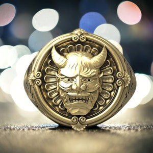 Japanese Hannya Mask Ring, Men Signet Ring, Skull Demon Ring for ...