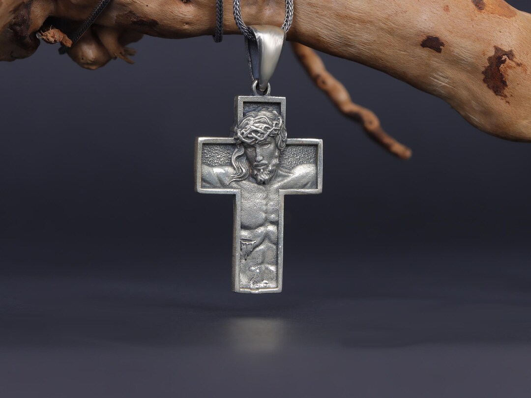 Silver Jesus Cross Necklace, Handmade Crucifix Necklace, Religious ...