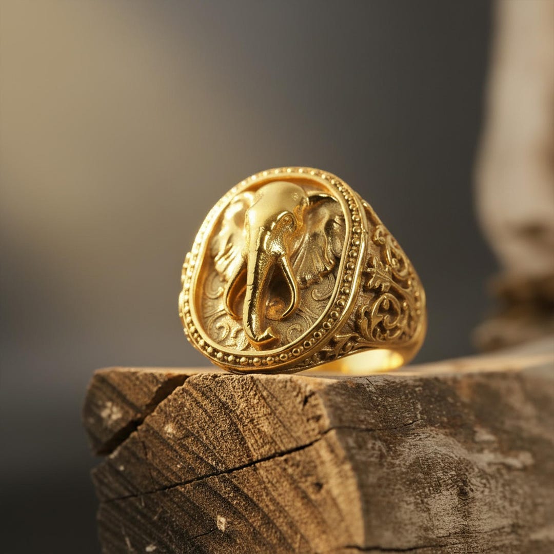 Gold Plated Ganesha Signet Ring: Hindu Elephant God, Good Luck Jewelry ...