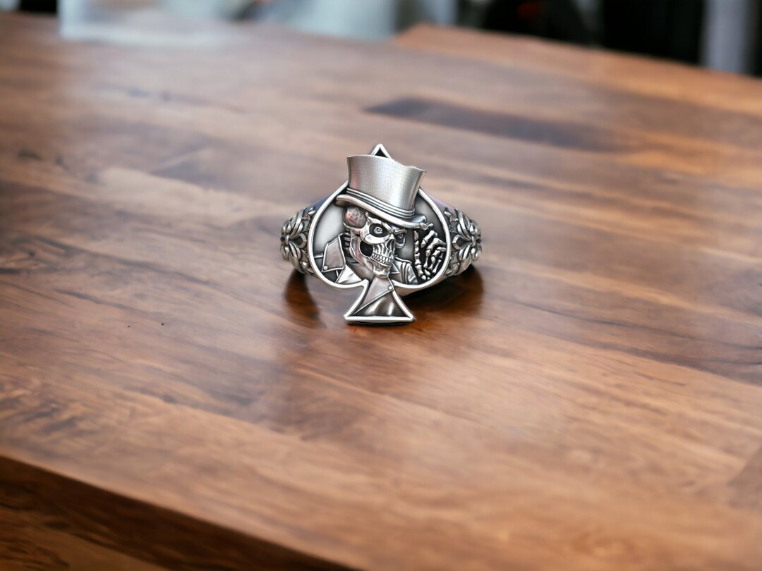 Sterling Silver Ace of Spades Skull Ring, Silver Skull Jewelry, Poker ...
