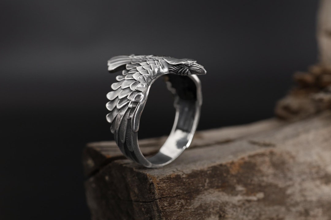 Gold Plated Viking Raven Ring, Silver Mythology Viking Ring, Nordic ...