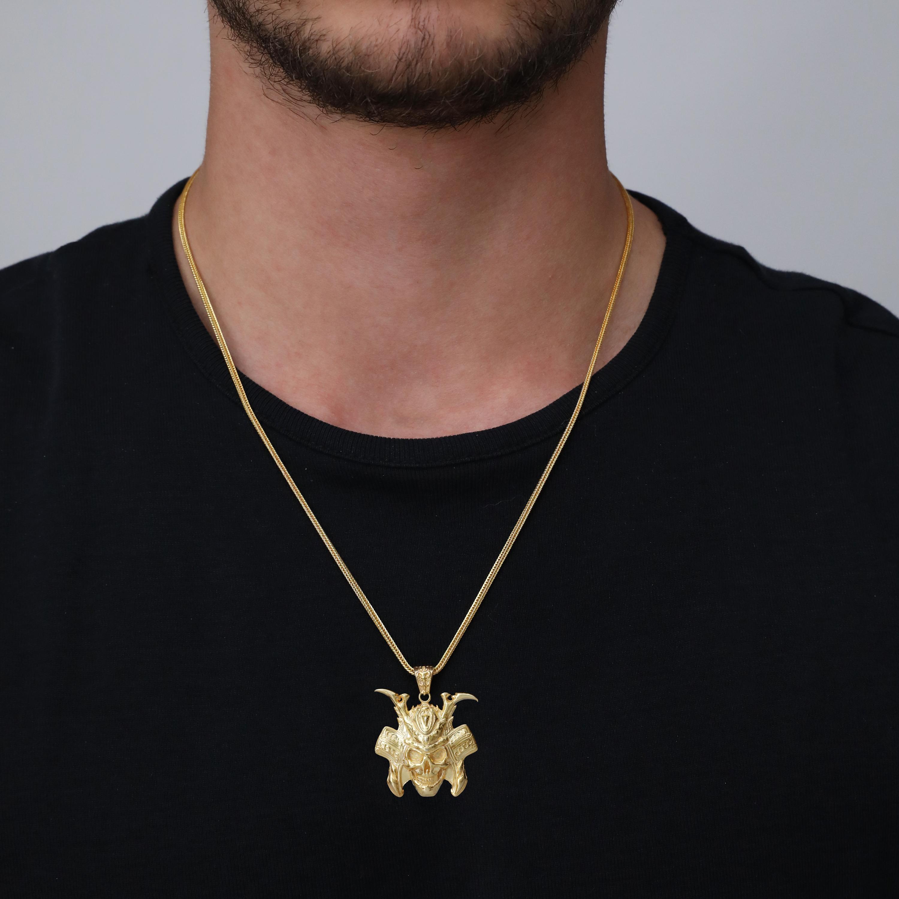 Gold Plated Warrior Skull With Helmet Necklace, Handmade Gothic Jewelry ...