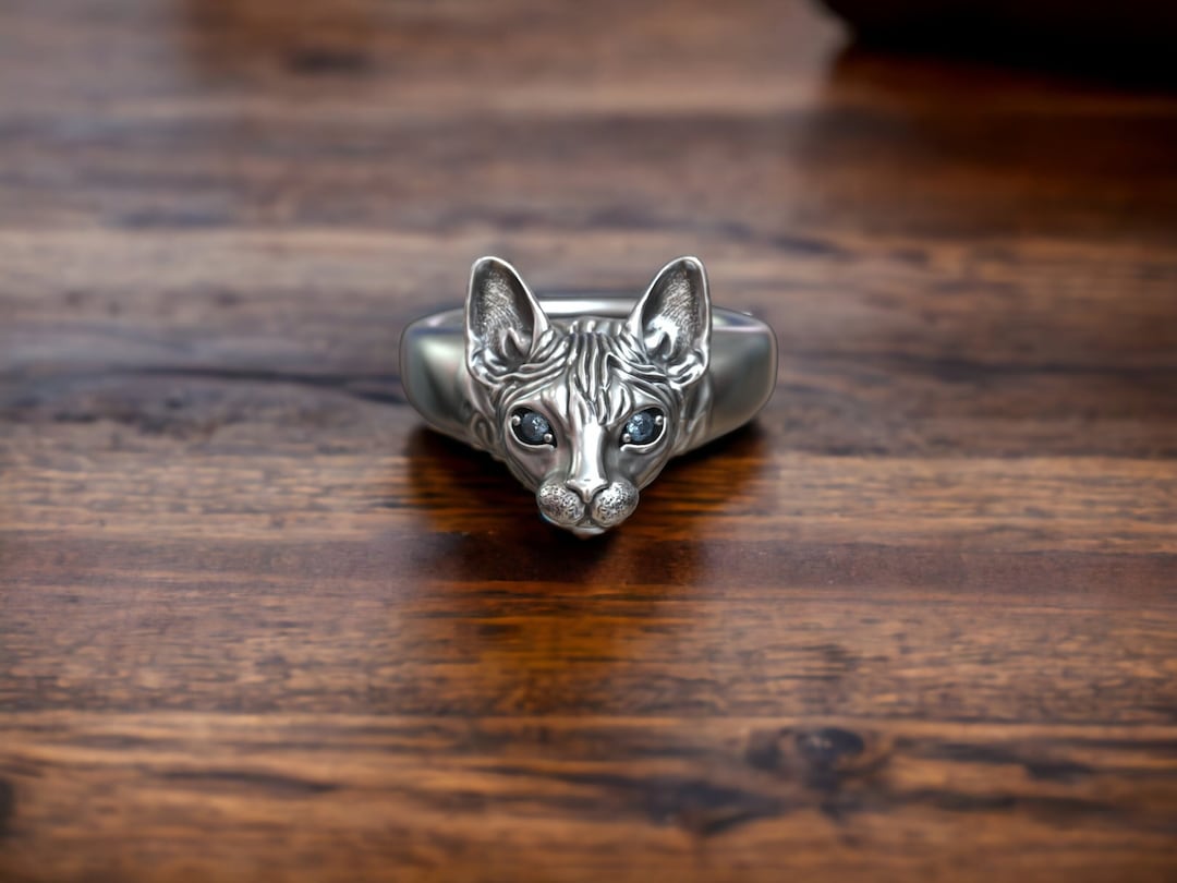 Sterling Silver Sphynx Cat Ring: 3D Animal Ring, Cat Jewelry, Large Cat ...