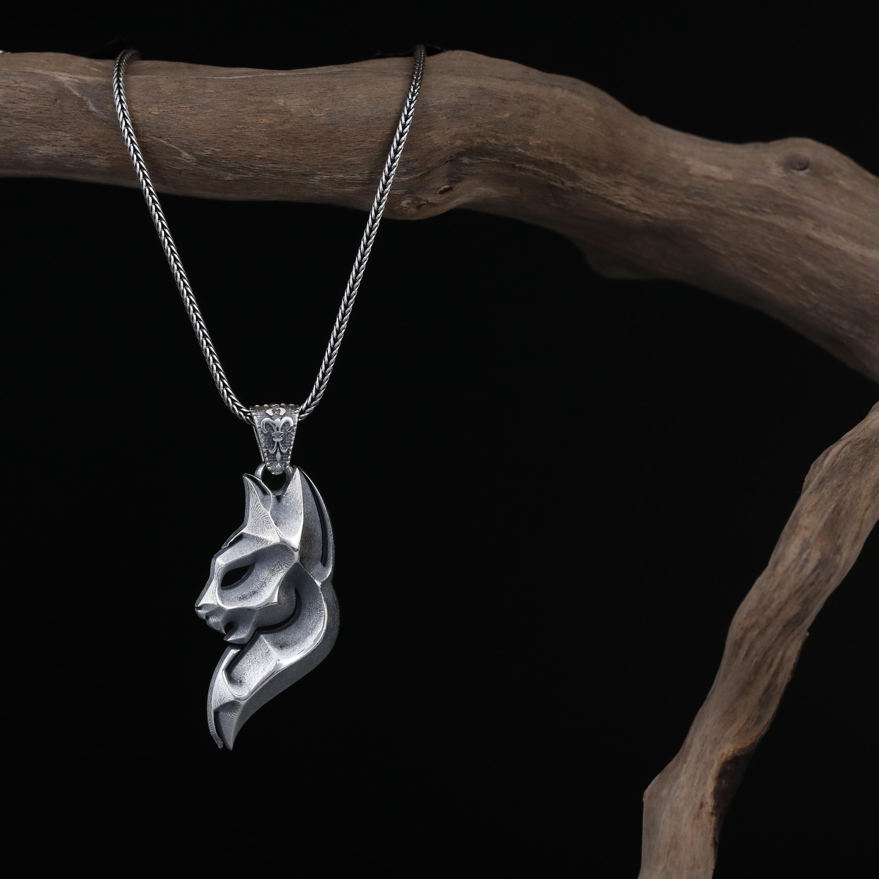 Handmade Oxidized Sterling Silver Panther Necklace, Gothic Puma Pendant ...