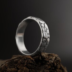 Rock Textured Band Ring, Unique Design Silver Bands, Handmade Statement ...