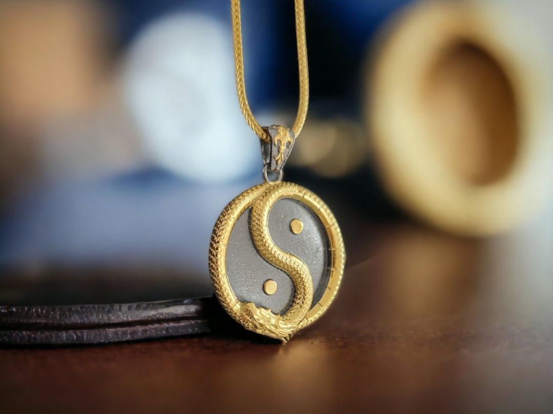 Gold Plated Ying Yang Dragon Necklace, Chinese Mythology Necklace, Ying ...