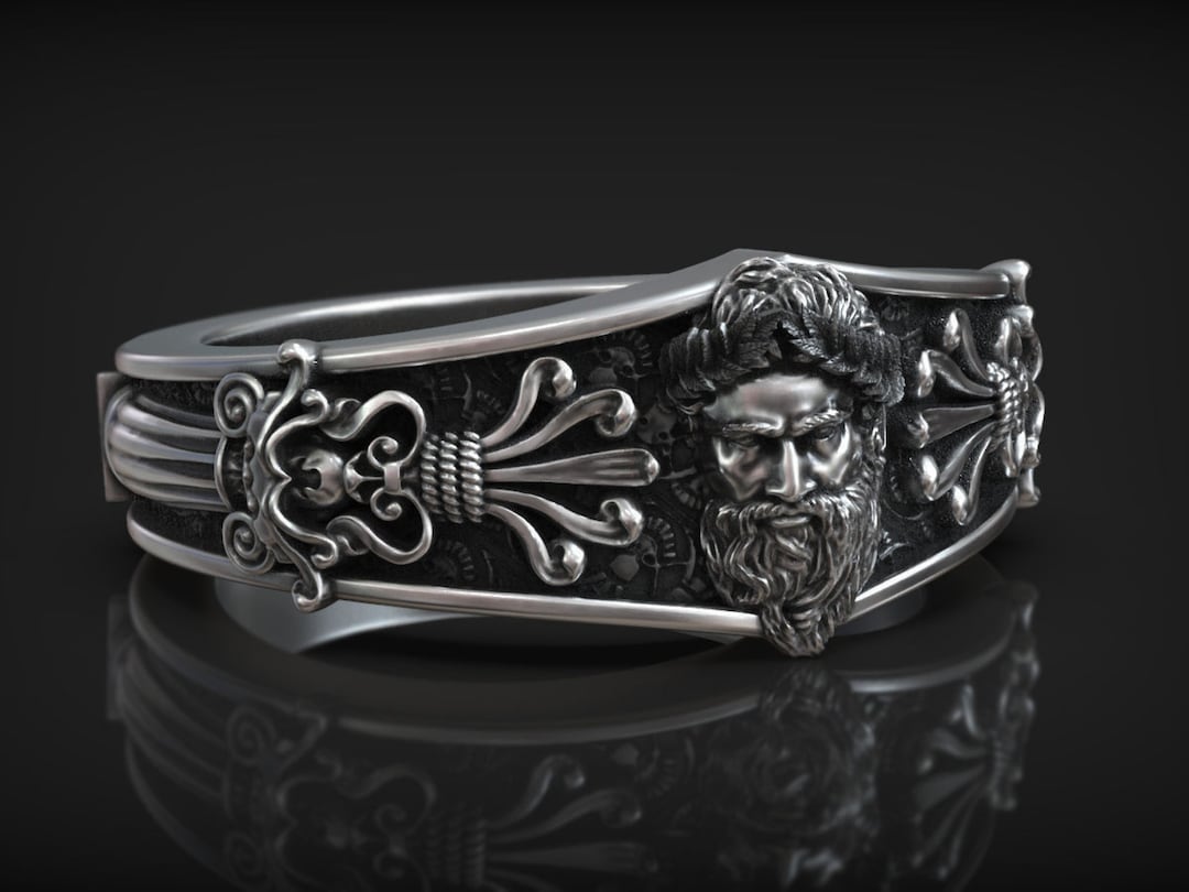 Engraved Zeus Head Ring, Greek God Zeus Band Ring, Greek Mythology Band ...