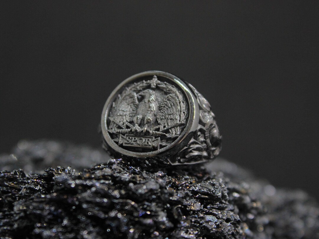 Rhodium Plated SPQR Ring, Rome Legion Biker Ring, Roman Empire Eagle ...