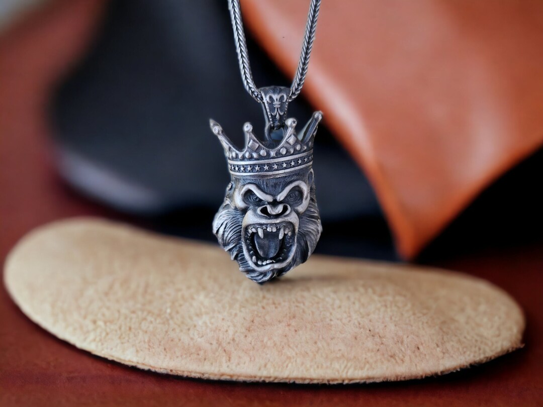 King Kong Necklace, Silver Angry Gorilla Necklace, 3D Men Necklace ...