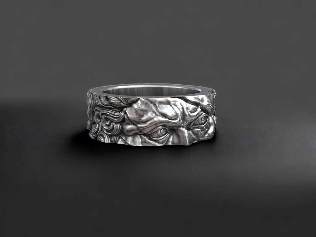 Sterling Silver Half Moses Head Ring, Renaissance Art Men Band Ring ...