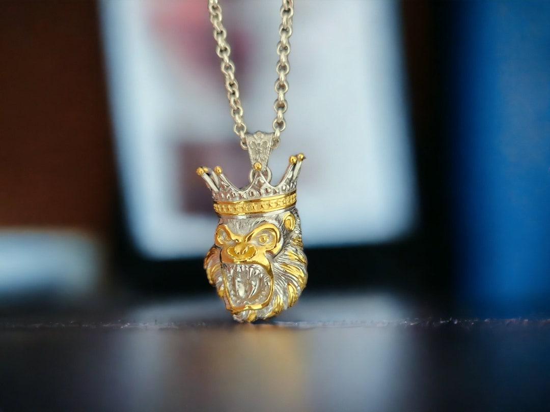 Gold Plated King Gorilla Necklace, 3D King Kong Necklace, Wild Animal ...
