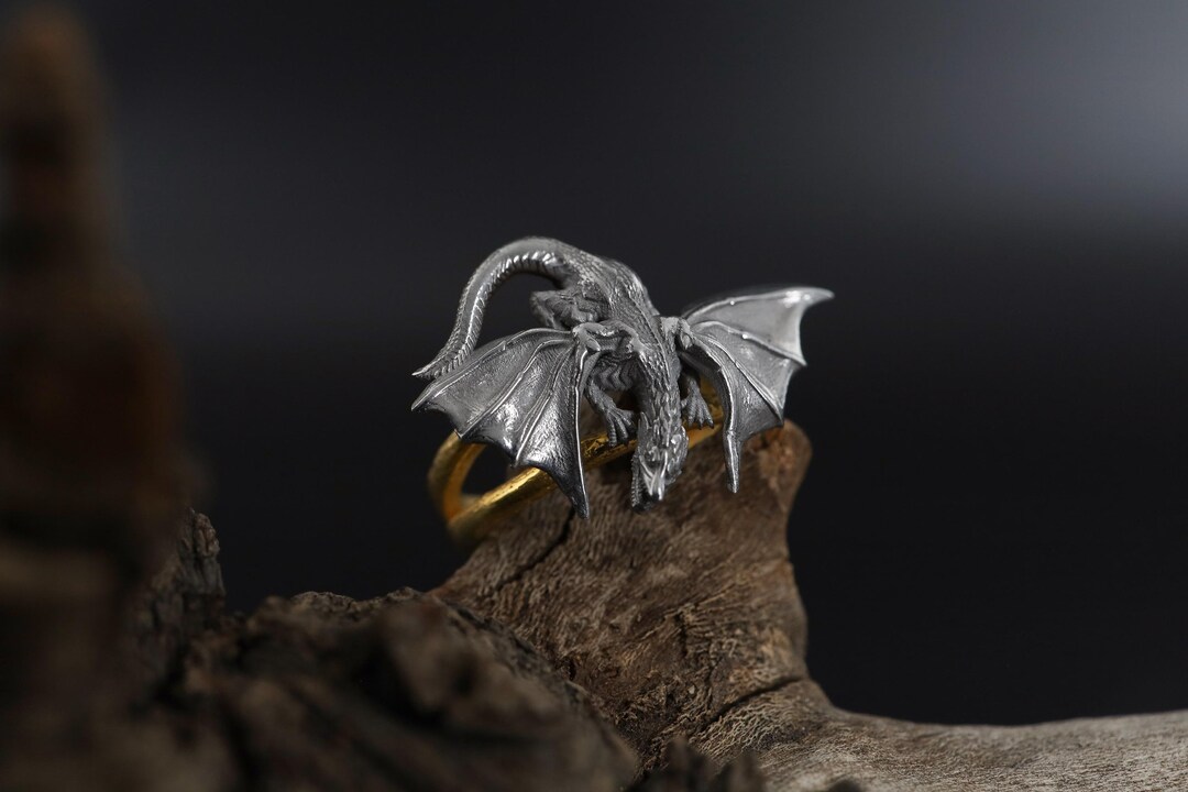 Handmade Sterling Silver Winged Dragon Ring: Fantasy Jewelry for Men - Etsy
