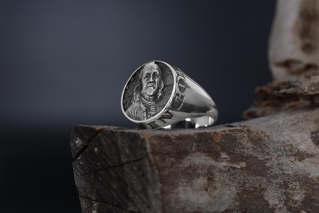 Handmade Benjamin Franklin Sterling Silver Signet Ring, USA Flag - Etsy