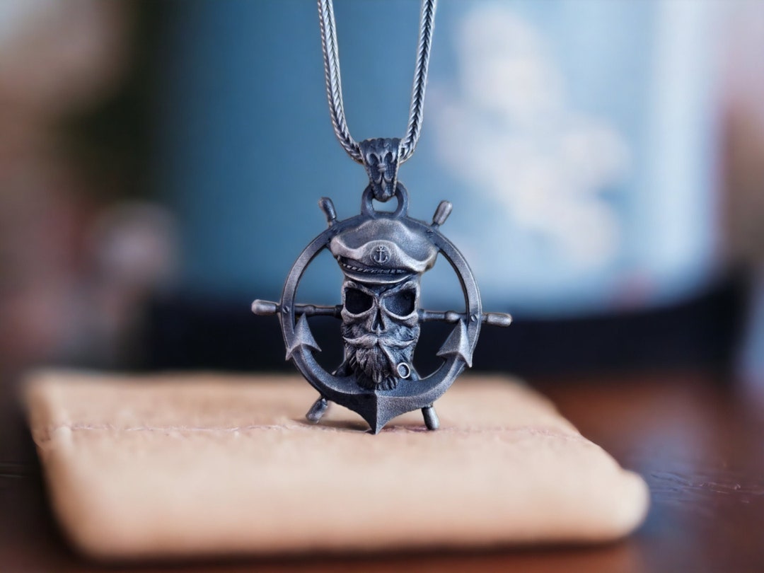 925 Sterling Silver Sailor Skull Necklace, Gothic Sailor Charm, Anchor ...