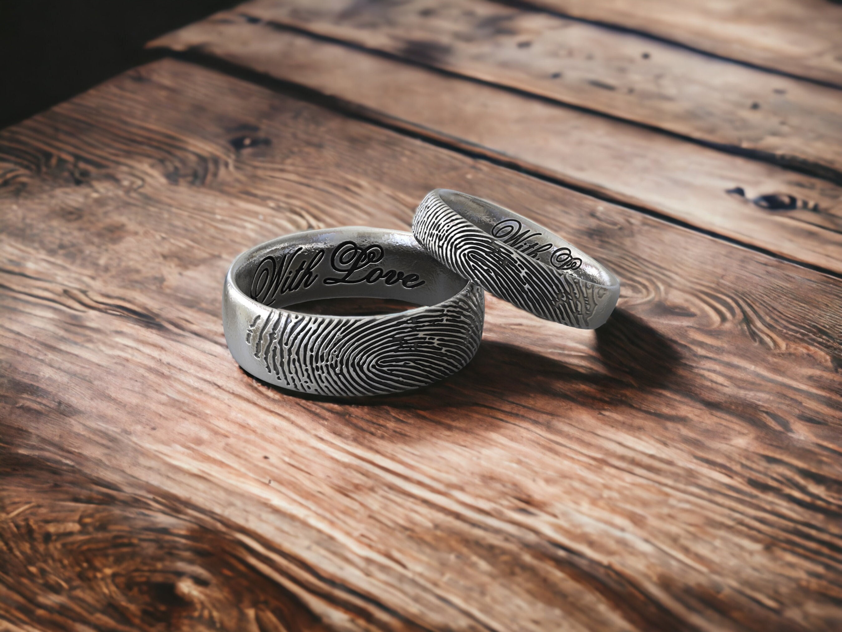 Gold Plated Finger Print Wedding Band Ring, Engraved Inside Engagement ...