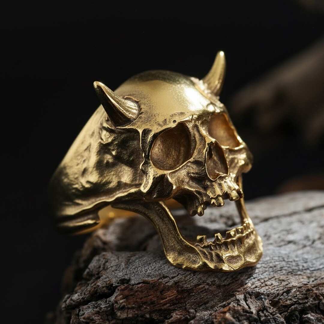 Handmade Sterling Silver Horned Skull Ring, Biker Jewelry - Etsy