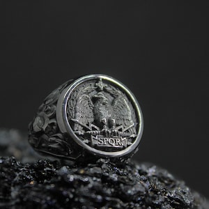 Roman Region Signet Ring, Eagle SPQR Silver Ring, Symbolic Men Ring ...