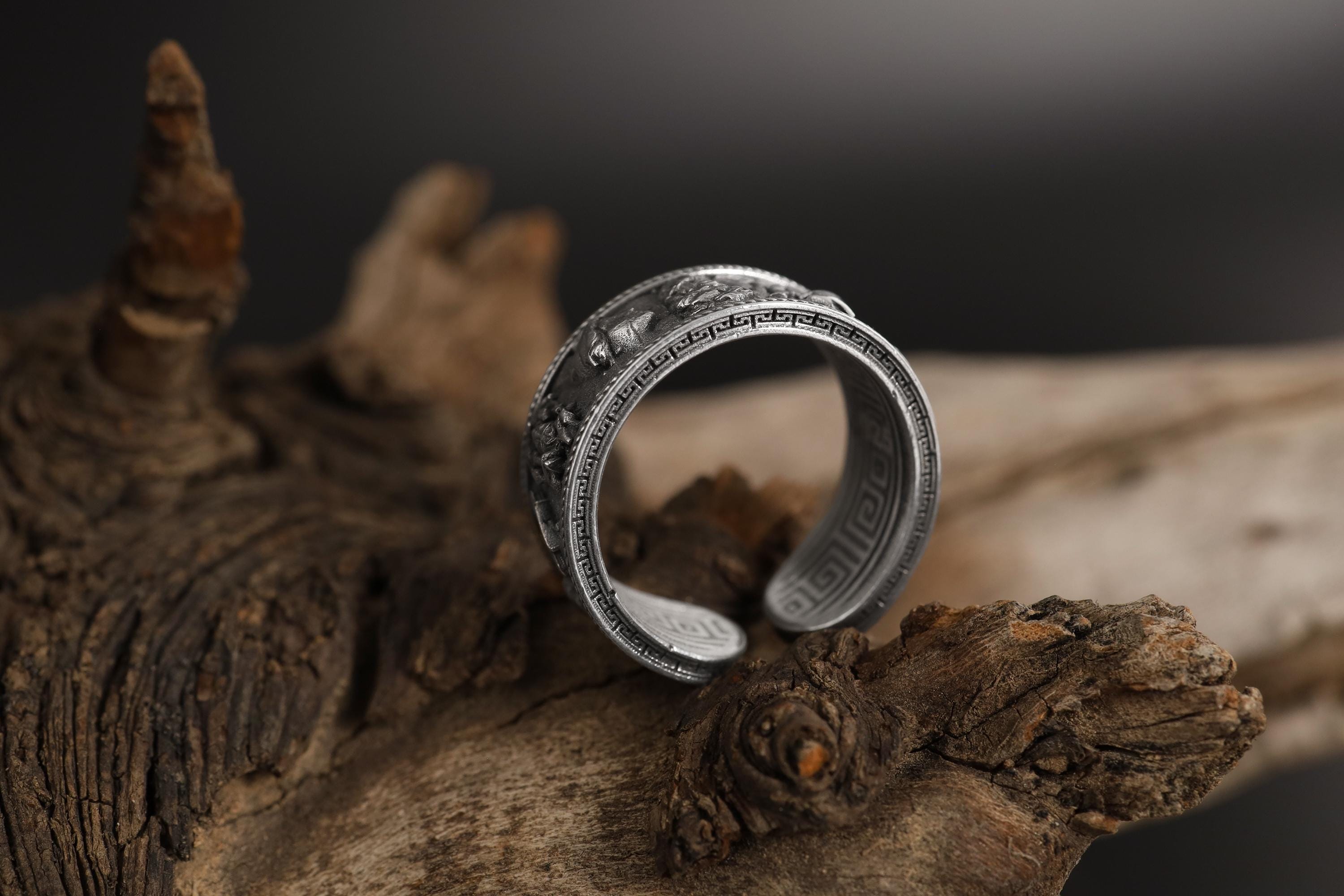Greek Gods and Heroes Adjustable Ring, Oxidized Jewelry, Unique Mens ...