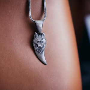 Silver Wolf Tooth Necklace, Wolf Head on Wolf Tooth Necklace, Animal ...