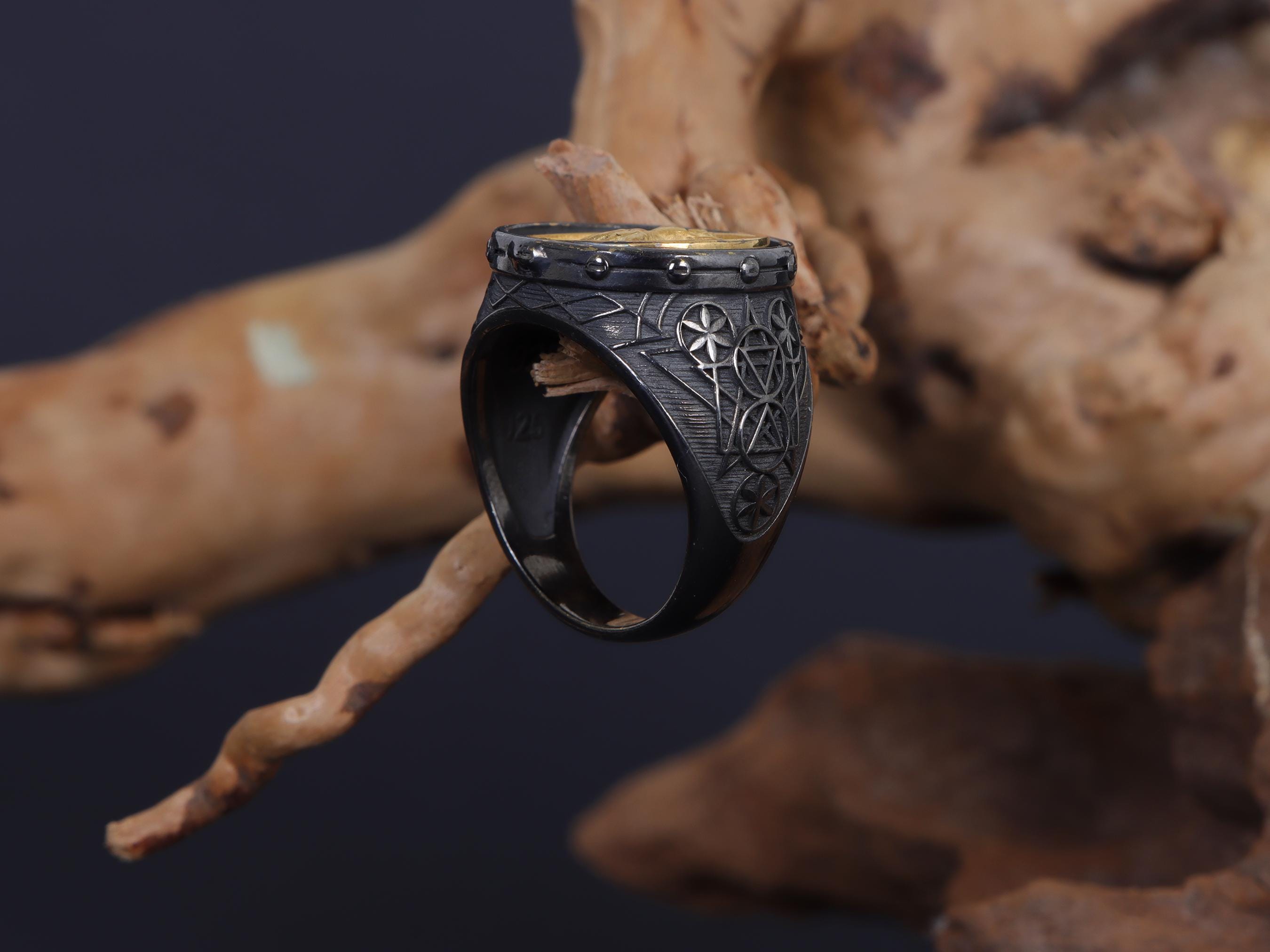 Silver Da Vinci Vitruvian Ring: Men Signet Ring, Renaissance Ring for ...