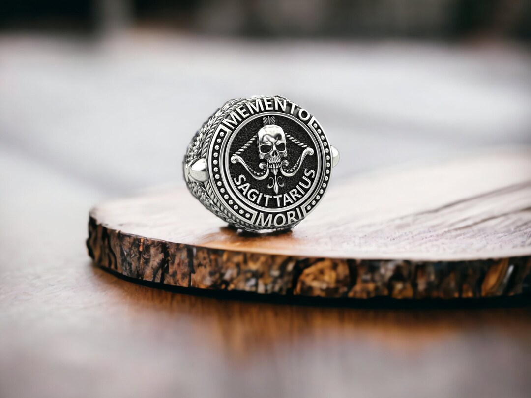 Sagittarius Zodiac Sign Ring, Silver Memento Mori Ring, Astrology Ring ...